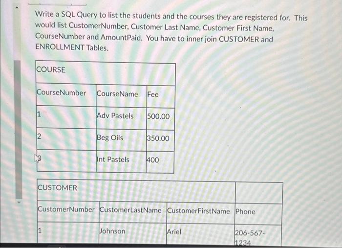 Solved Write a SQL Query to list the students and the | Chegg.com