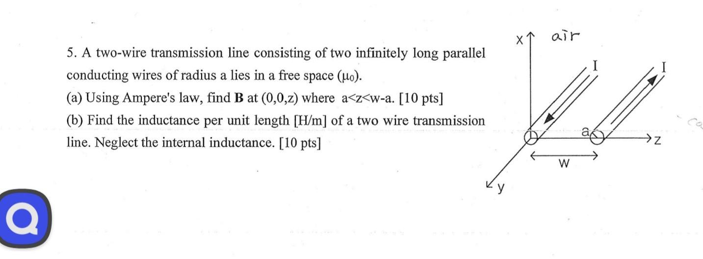 Solved 5. A two-wire transmission line consisting of two | Chegg.com