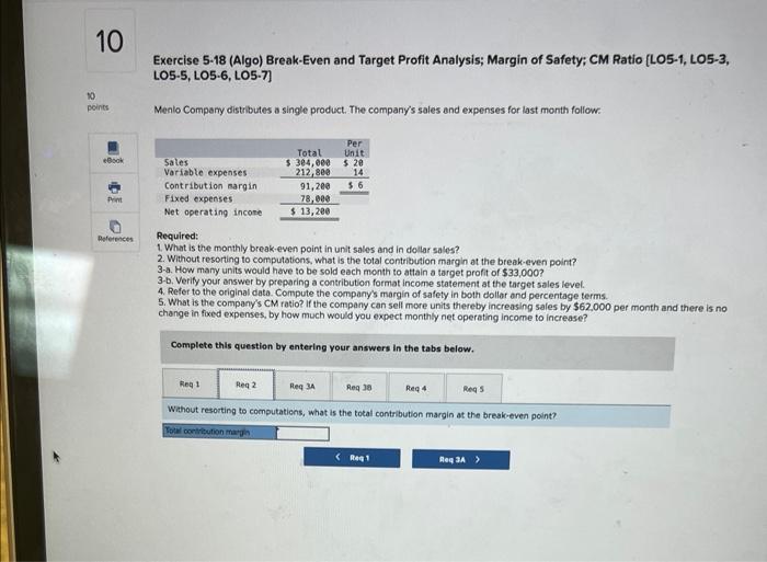 Solved Exercise 5-18 (Algo) Break-Even and Target Profit | Chegg.com