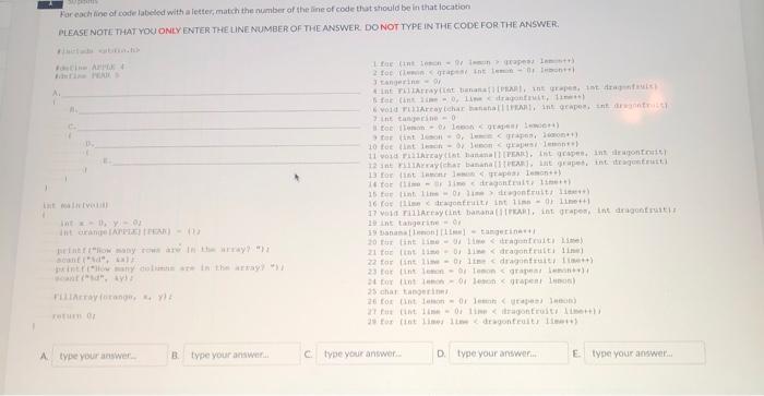 Solved For each line of code labeled with a letter, match | Chegg.com