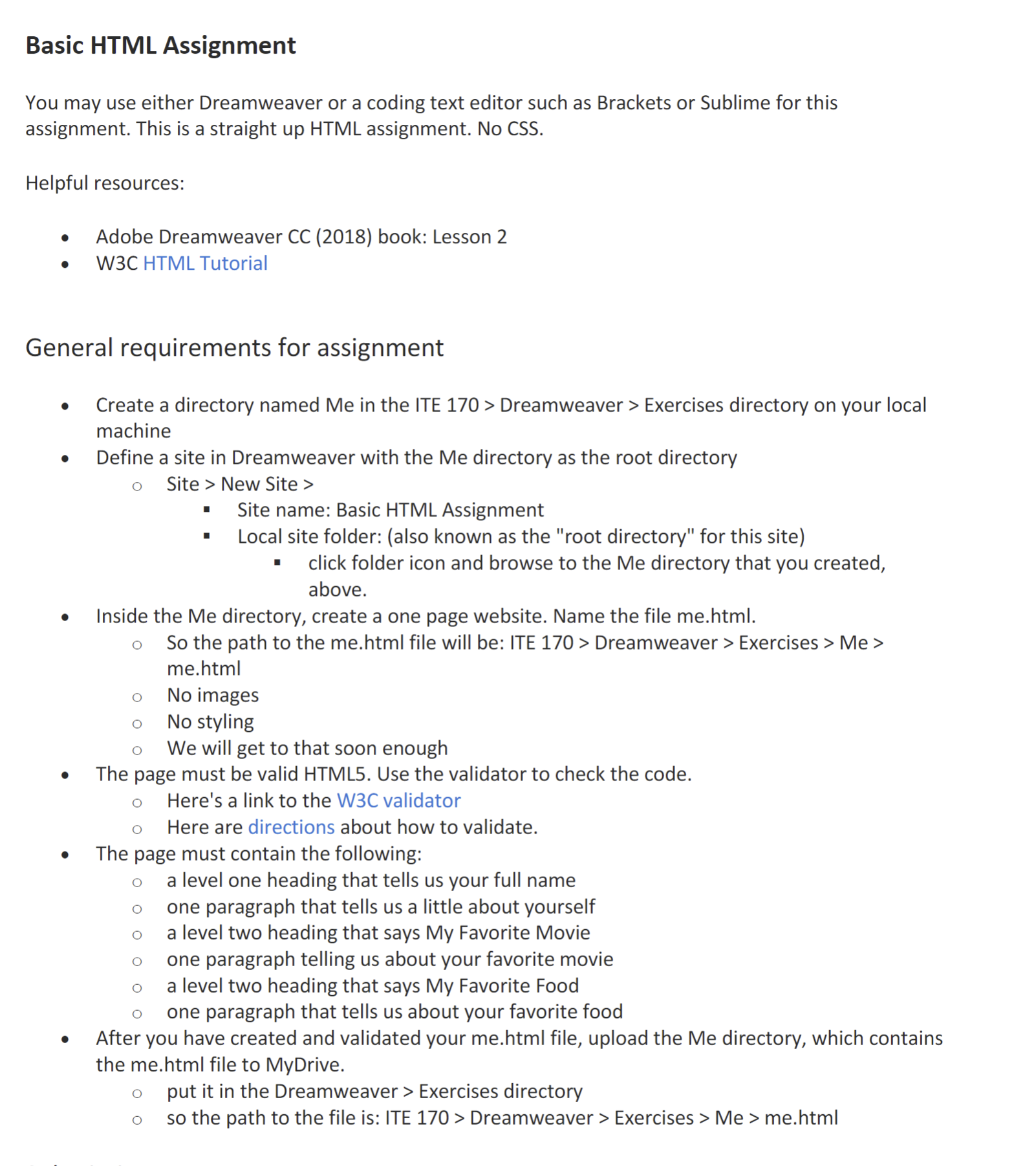 Solved Basic HTML AssignmentYou may use either Dreamweaver | Chegg.com
