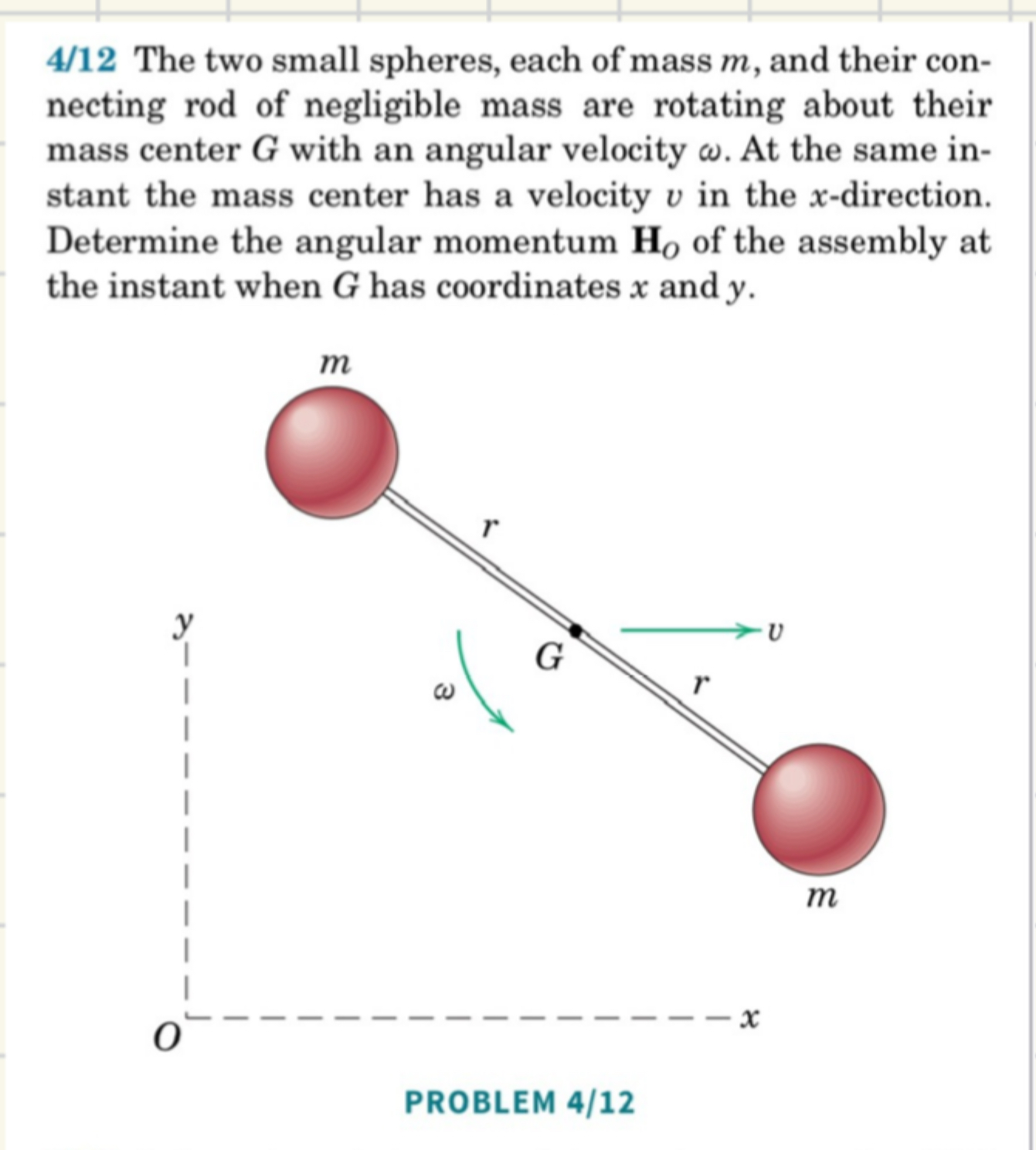 Solved 4/12 ﻿The two small spheres, each of mass m, ﻿and | Chegg.com