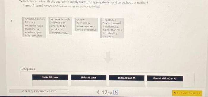 Solved Will each scenario shift the aggregate supply curve, | Chegg.com