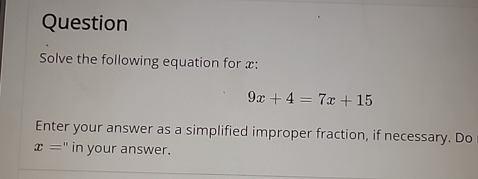 Solved QuestionSolve the following equation for x | Chegg.com
