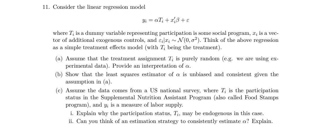 Consider the linear regression | Chegg.com