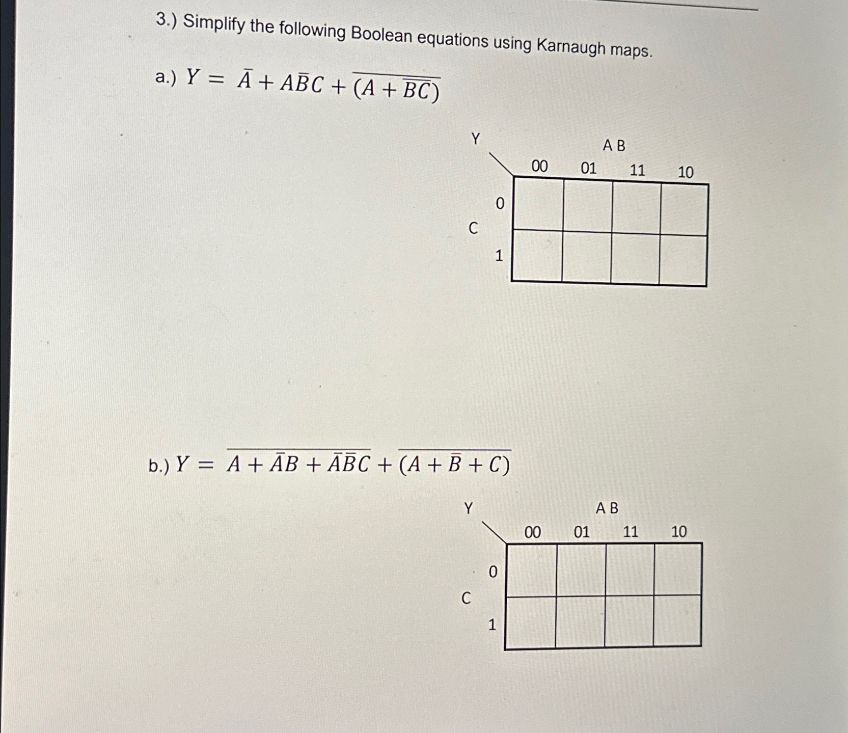 Solved 3.) ﻿Simplify the following Boolean equations using | Chegg.com