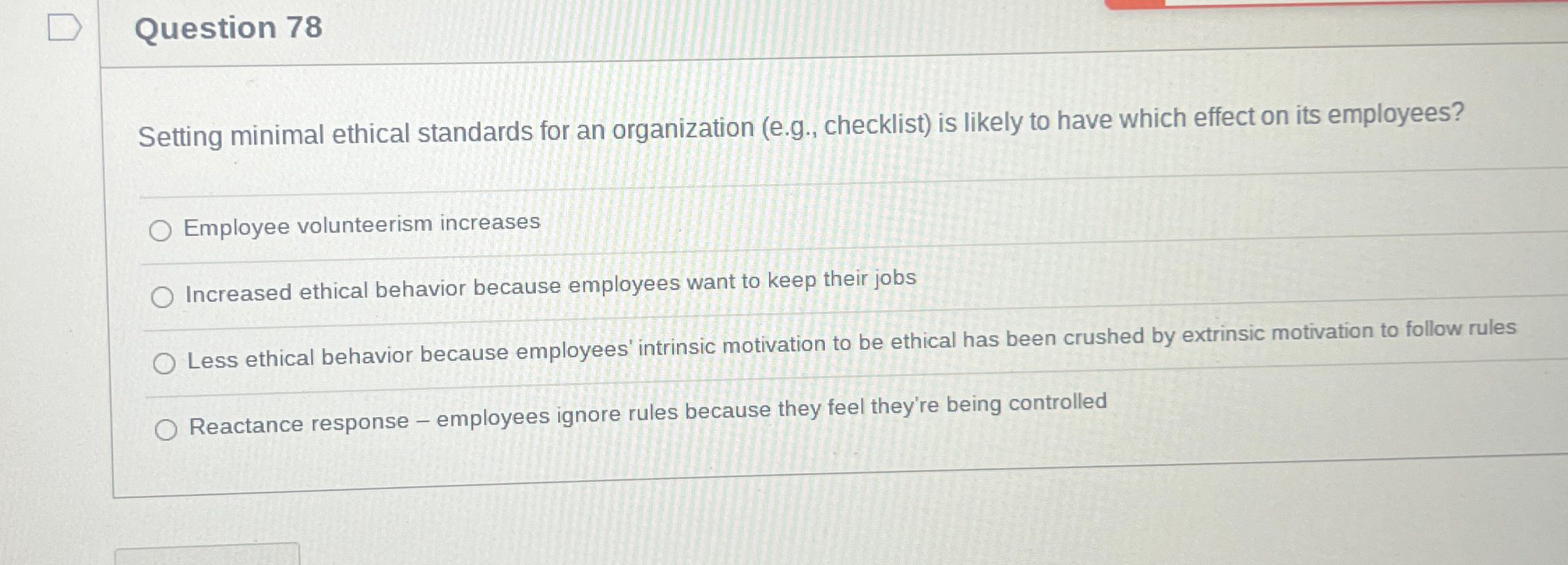 Solved Question 78Setting minimal ethical standards for an | Chegg.com
