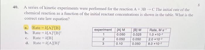 Solved A series of kinetic experiments were performed for | Chegg.com