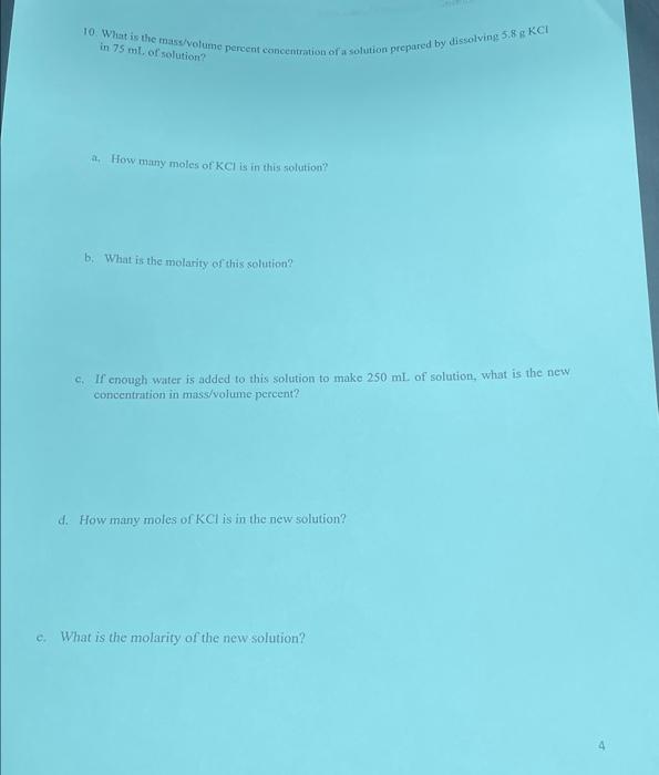 Solved 10. What is the mass/volume perent coneentmation of a | Chegg.com