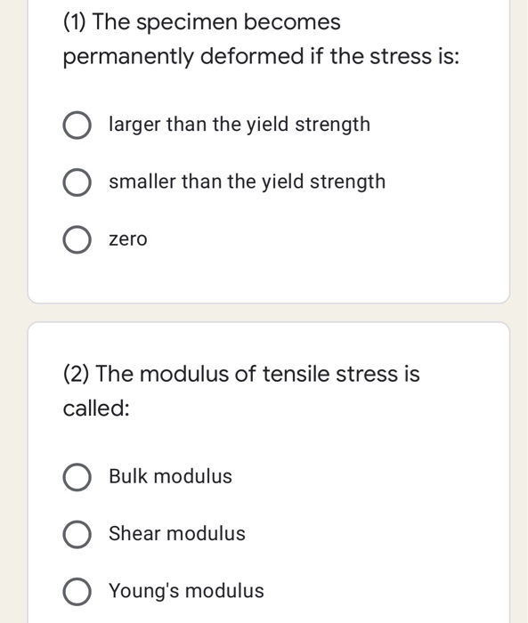 Solved (1) The specimen becomes permanently deformed if the | Chegg.com