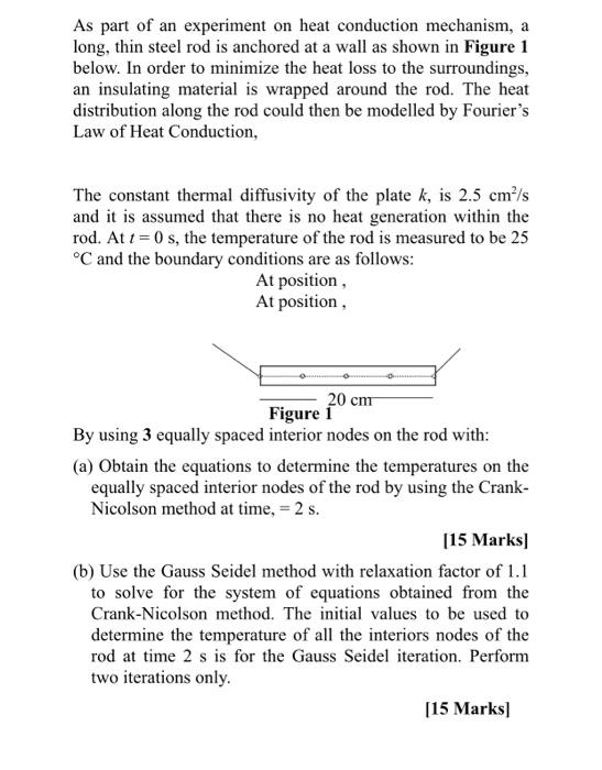 Solved As part of an experiment on heat conduction | Chegg.com