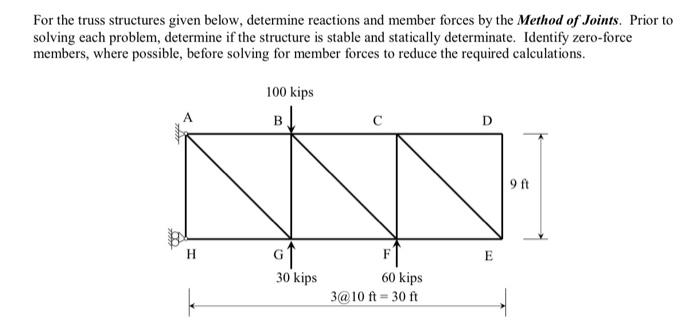 Solved For the truss structures given below, determine | Chegg.com
