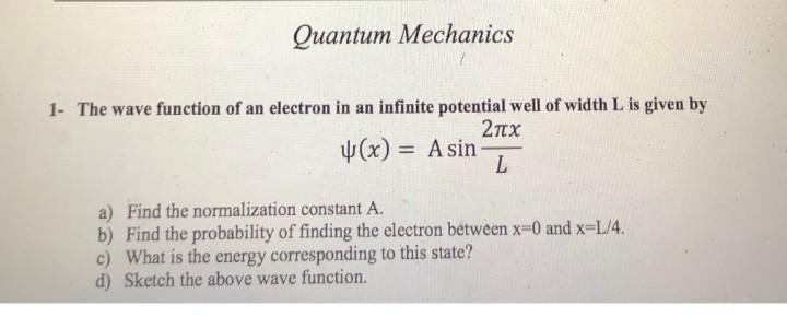 Solved Quantum Mechanics 1- The wave function of an electron | Chegg.com