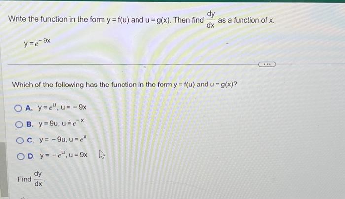 Solved Write the function in the form y=f(u) and u=g(x). | Chegg.com