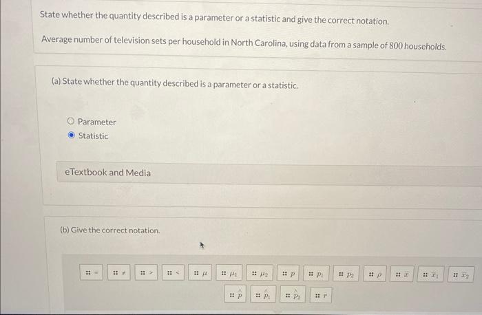 Solved State whether the quantity described is a parameter | Chegg.com