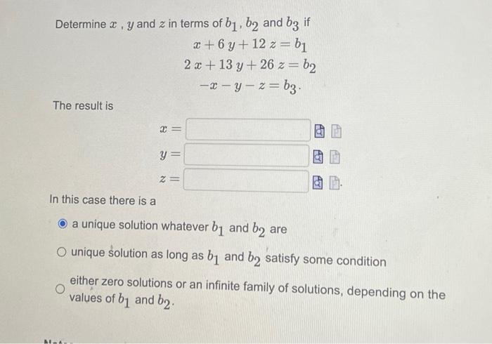 Solved Determine x, y and z in terms of b₁,b2 and be if | Chegg.com