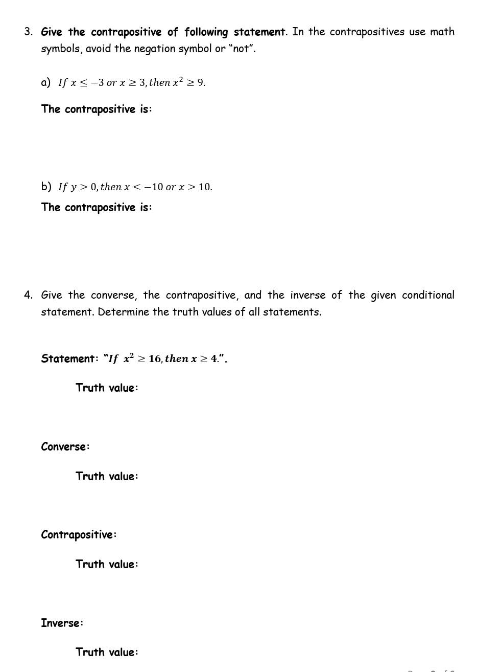 Solved 3. Give the contrapositive of following statement. In | Chegg.com
