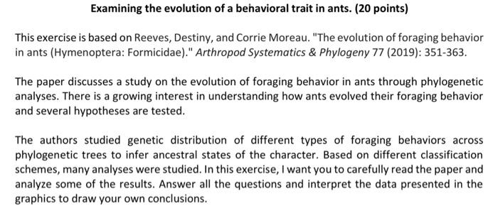Examining the evolution of a behavioral trait in | Chegg.com