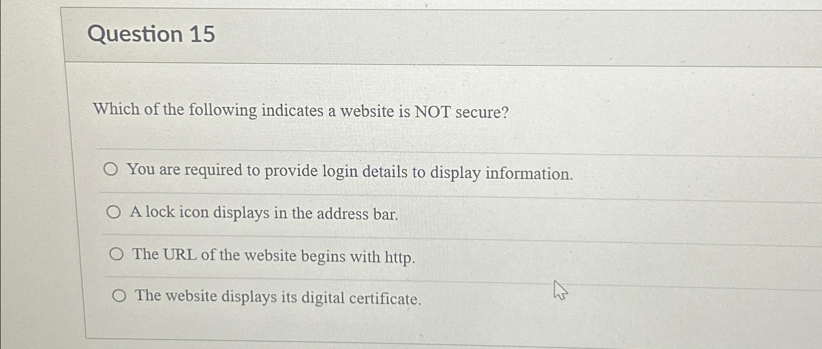 Solved Question 15Which of the following indicates a website | Chegg.com