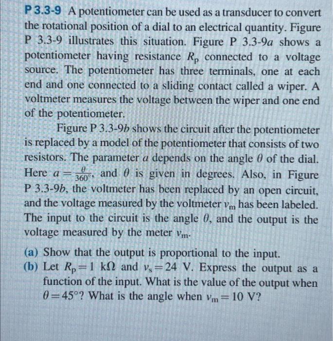 Solved P3.3-9 A potentiometer can be used as a transducer to | Chegg.com