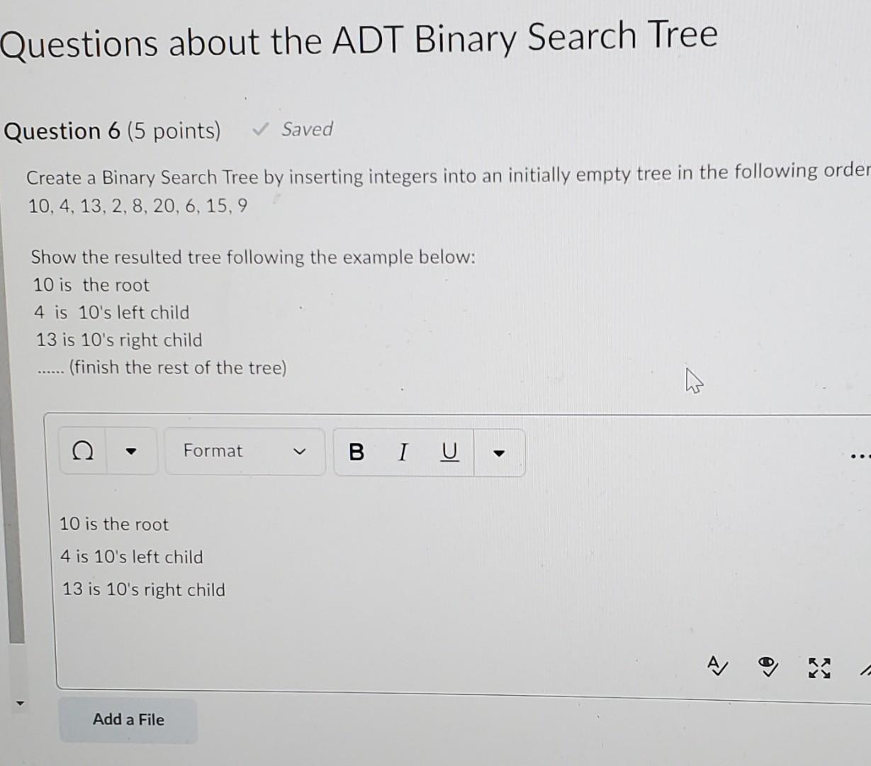 Solved Questions about the ADT Binary Search Tree Question 6 | Chegg.com
