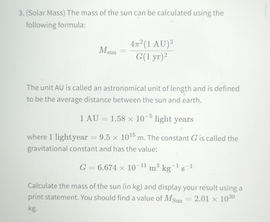 Solved (Solar Mass) ﻿The mass of the sun can be calculated | Chegg.com