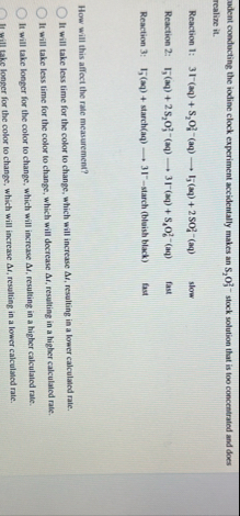 Solved adent conducting the iodine clock experiment | Chegg.com