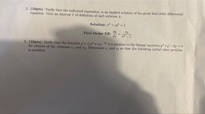 Solved 1. (10pts) Verify that the indicated expression, is | Chegg.com