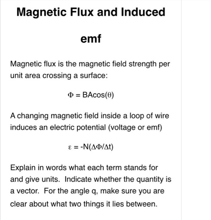 Solved Magnetic Flux and Induced emf Magnetic flux is the | Chegg.com