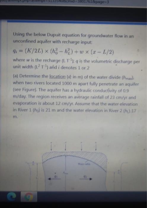 Solved Hemid 618 page Using the below Dupuit equation for | Chegg.com