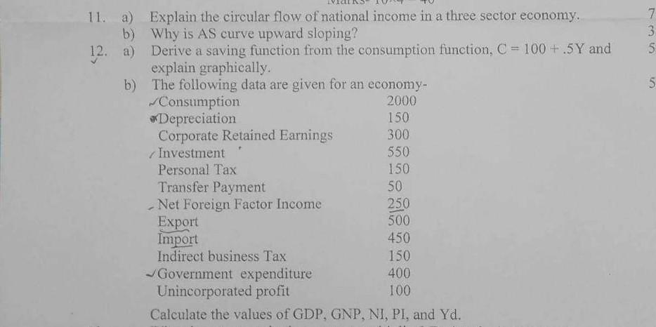 Solved 11. a) Explain the circular flow of national income | Chegg.com