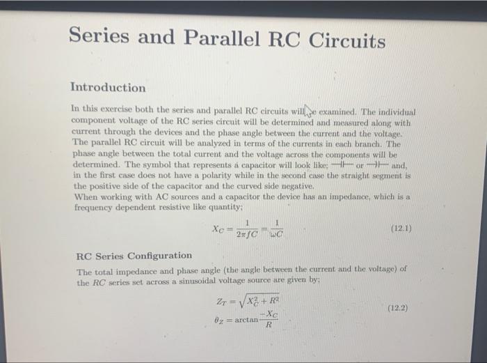 Solved Series and Parallel RC Circuits Introduction In this | Chegg.com