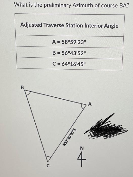 Solved What is the preliminary Azimuth of course BA? | Chegg.com