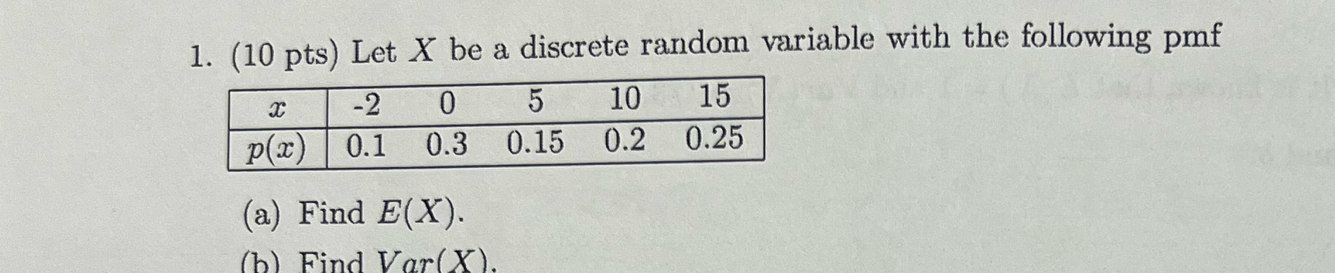 Solved (10 ﻿pts) ﻿Let x ﻿be a discrete random variable with | Chegg.com