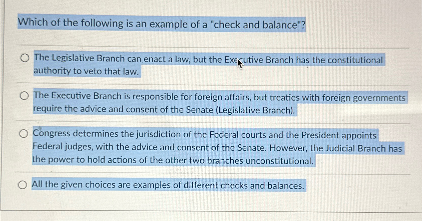 Solved Which of the following is an example of a "check and | Chegg.com