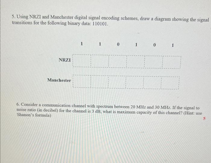 Solved 5. Using NRZI and Manchester digital signal encoding | Chegg.com