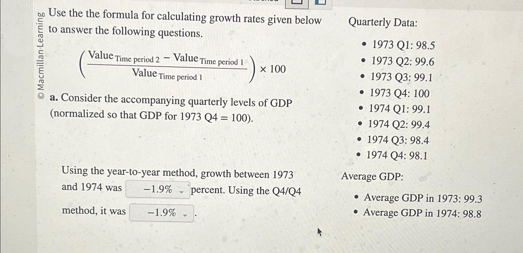 Solved Use the the formula for calculating growth rates | Chegg.com