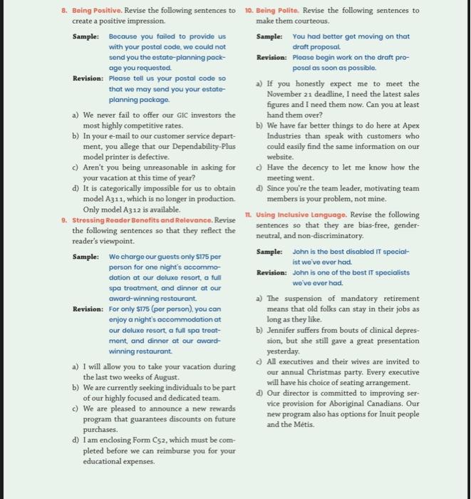 8. Being Positive. Revise the following sentences to | Chegg.com