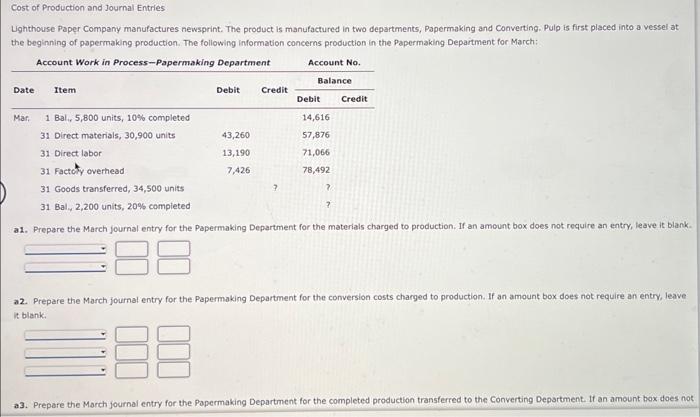 Solved Cost of Production and Journal Entries Ughthouse | Chegg.com