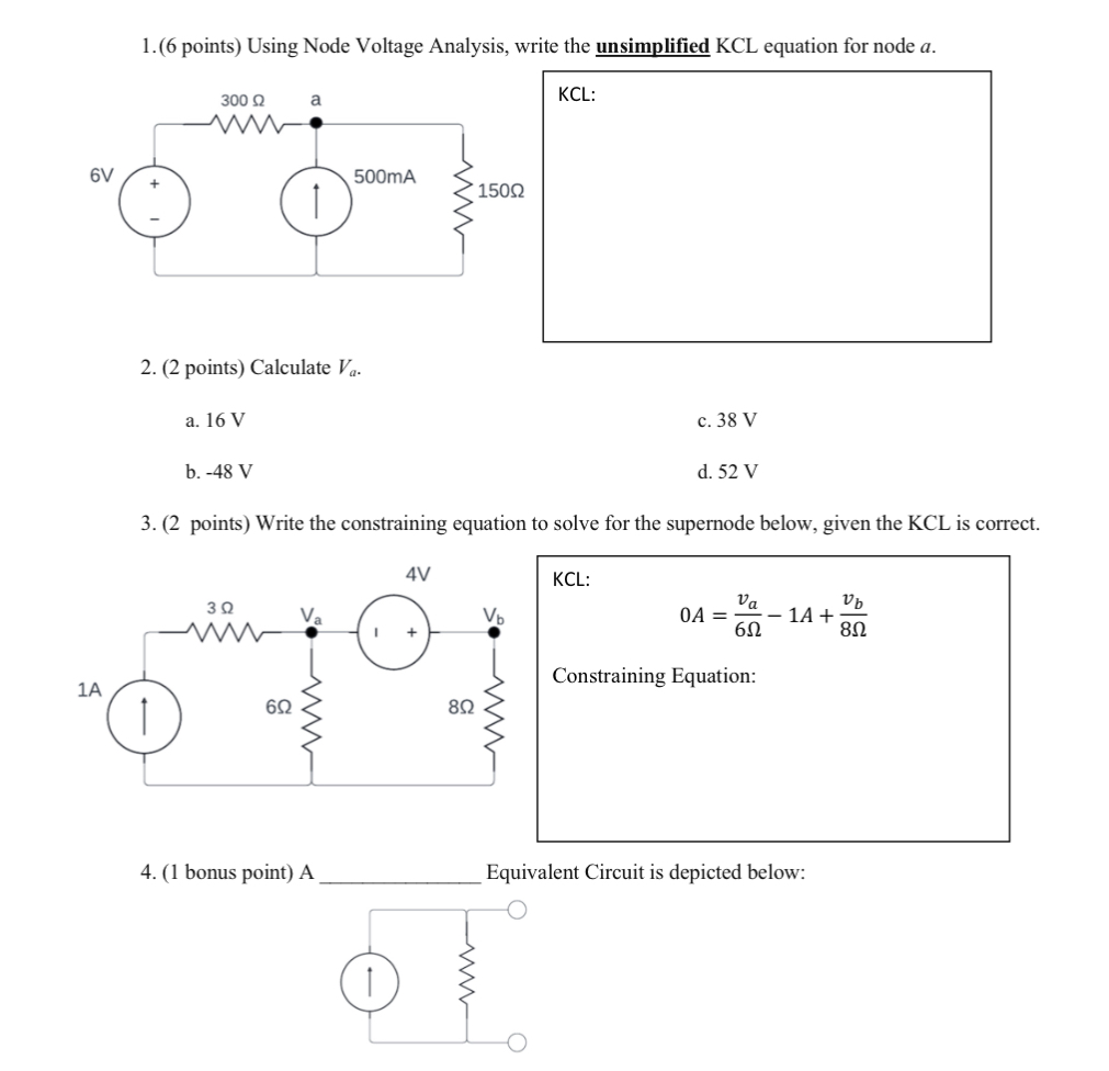 Solved 1.(6 points) Using Node Voltage Analysis, write the | Chegg.com Solved 1.(6 points) Using Node Voltage Analysis, write the | Chegg.com