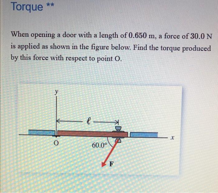 Solved Torque ** a When opening a door with a length of | Chegg.com