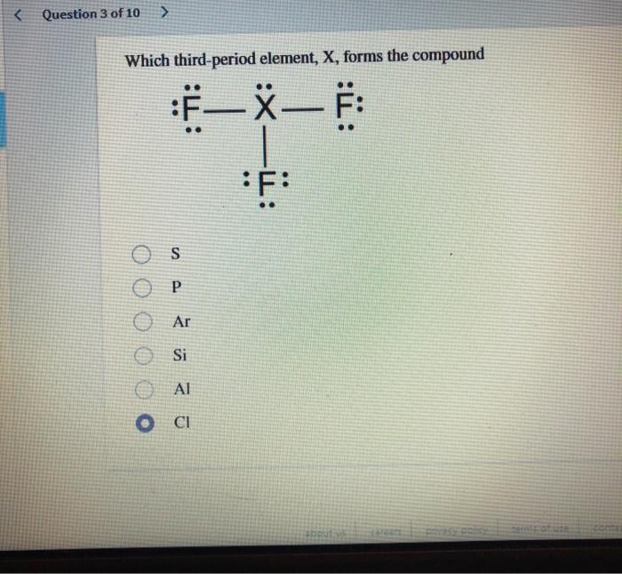 Solved Question 3 of 10 > Which third-period element, X, | Chegg.com