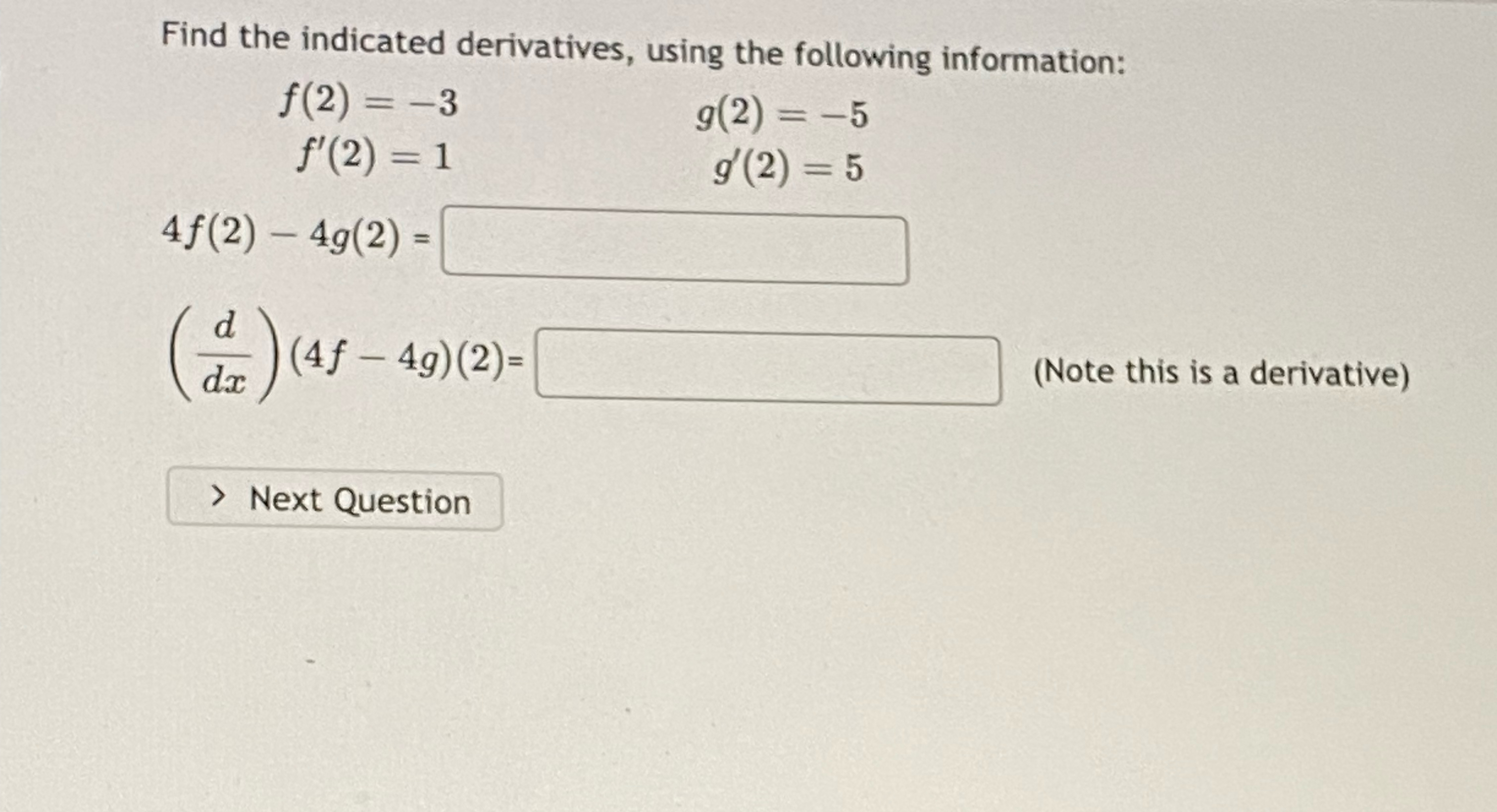 Solved Find the indicated derivatives, using the following | Chegg.com