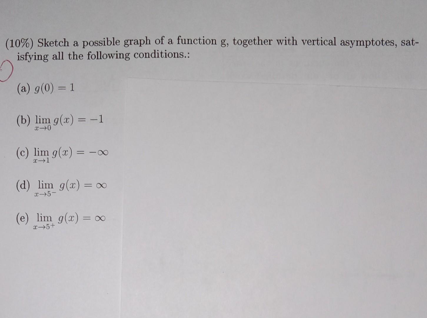 Solved (10\%) Sketch a possible graph of a function g, | Chegg.com