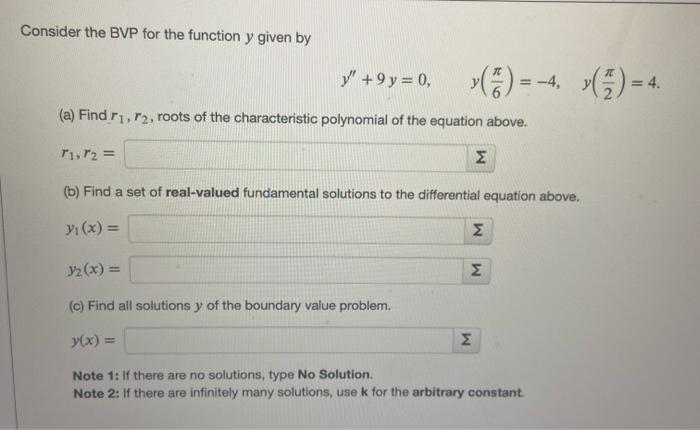 Solved Consider the BVP for the function y given by 7 y' + 9 | Chegg.com