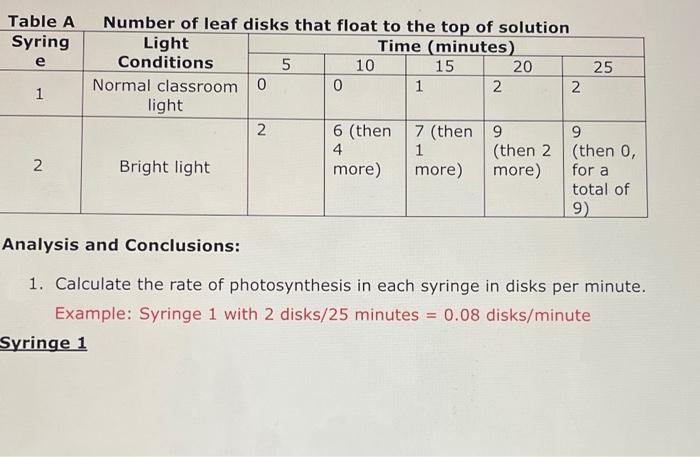 Solved CALCULATE THE RATE OF PHOTOSYNTHESIS IN EACH SYRINGE | Chegg.com