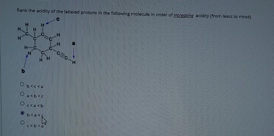Solved Rank the acidity of the labeled protons in the | Chegg.com