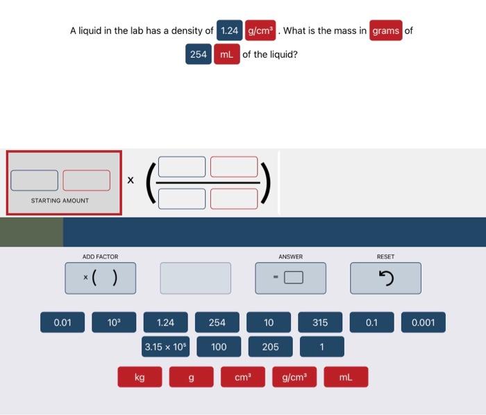 Solved A liquid in the lab has a density of What is the mass | Chegg.com