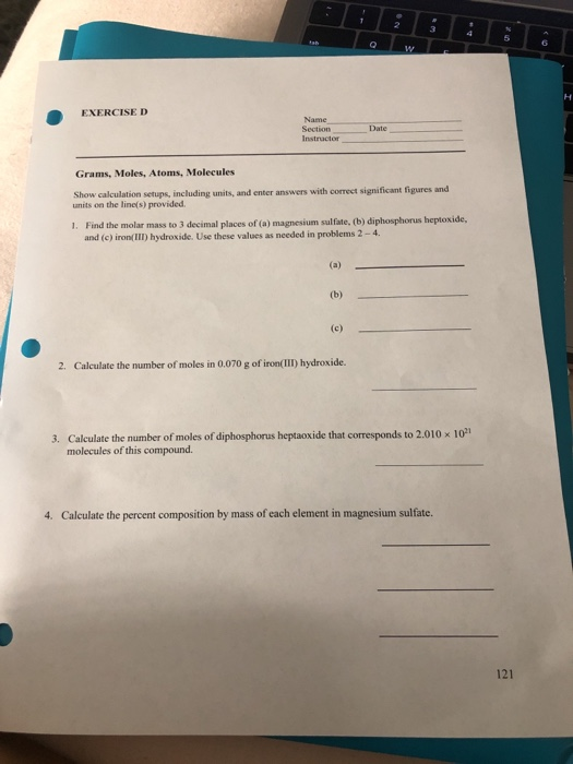 Solved EXERCISE D Grams, Moles. Atoms, Molecules Show | Chegg.com