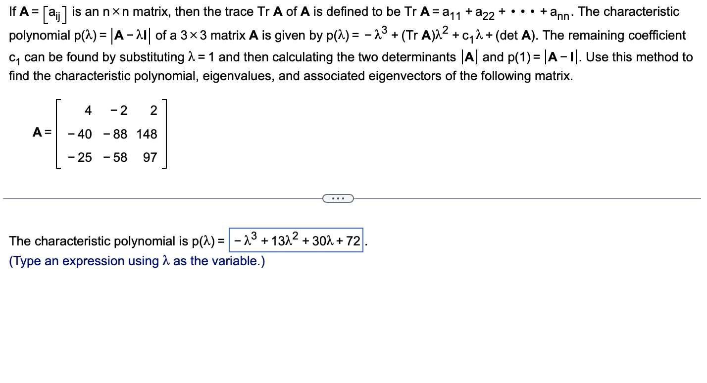 Solved If A=[aij] ﻿is an n×n ﻿matrix, then the trace TrA of | Chegg.com